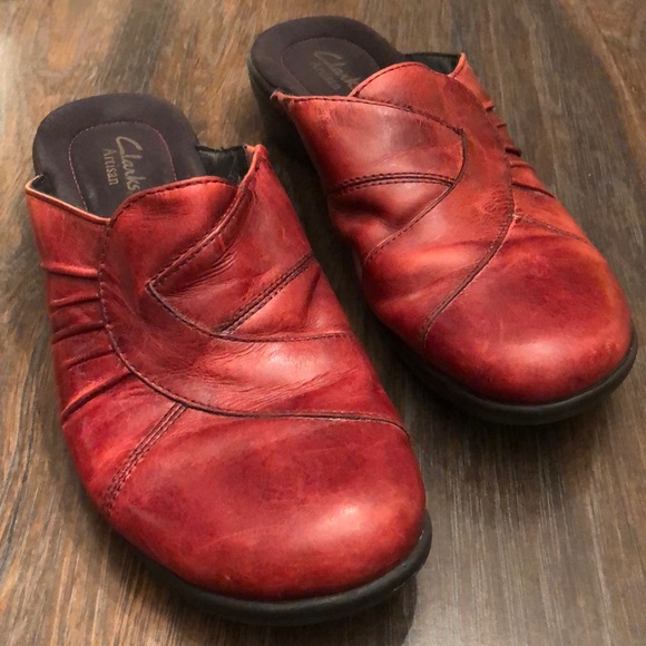 Clarks | Shoes | Clarks Red Leather Clog | Poshmark